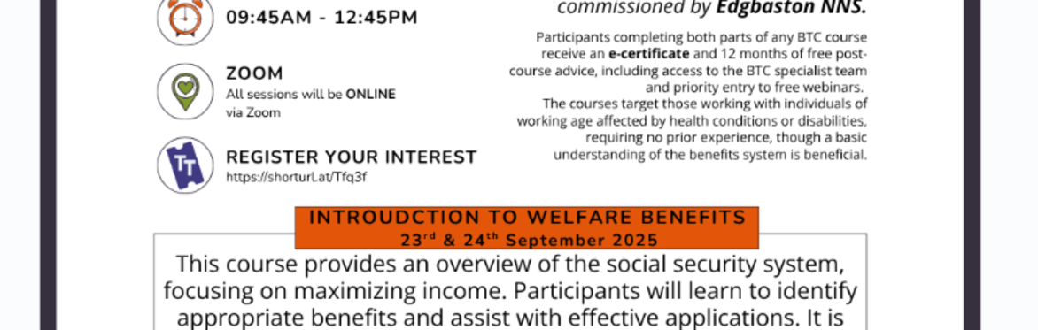 Select tickets – Introduction to Welfare Benefits Training – Zoom