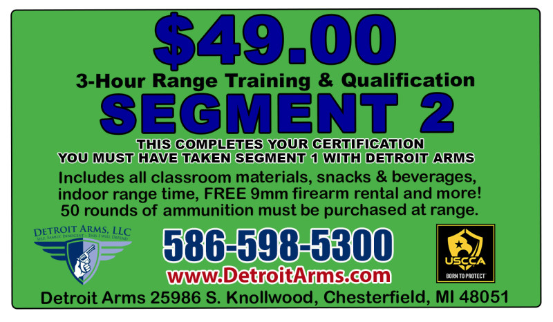 Buy tickets – 3-Hour IN PERSON Michigan CCW/CPL License SEGMENT 2 Class – Detroit Arms, LLC